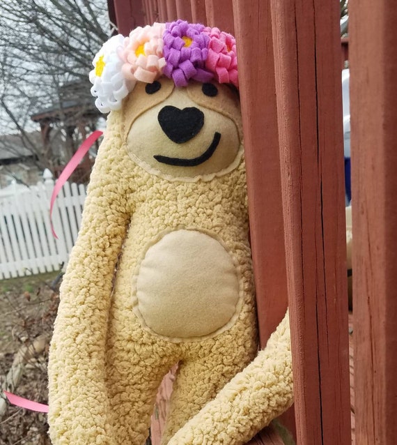Sloth Stuffed Animal Plush With Felt Flower Headband Sloth | Etsy
