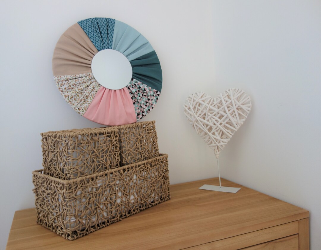 Espejo redondo con telas multicolores. - Etsy España