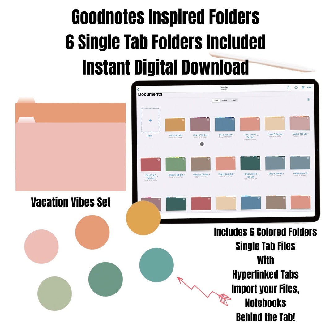 Goodnotes Digital File Folder - Six (6) Single Tab Folders - Etsy