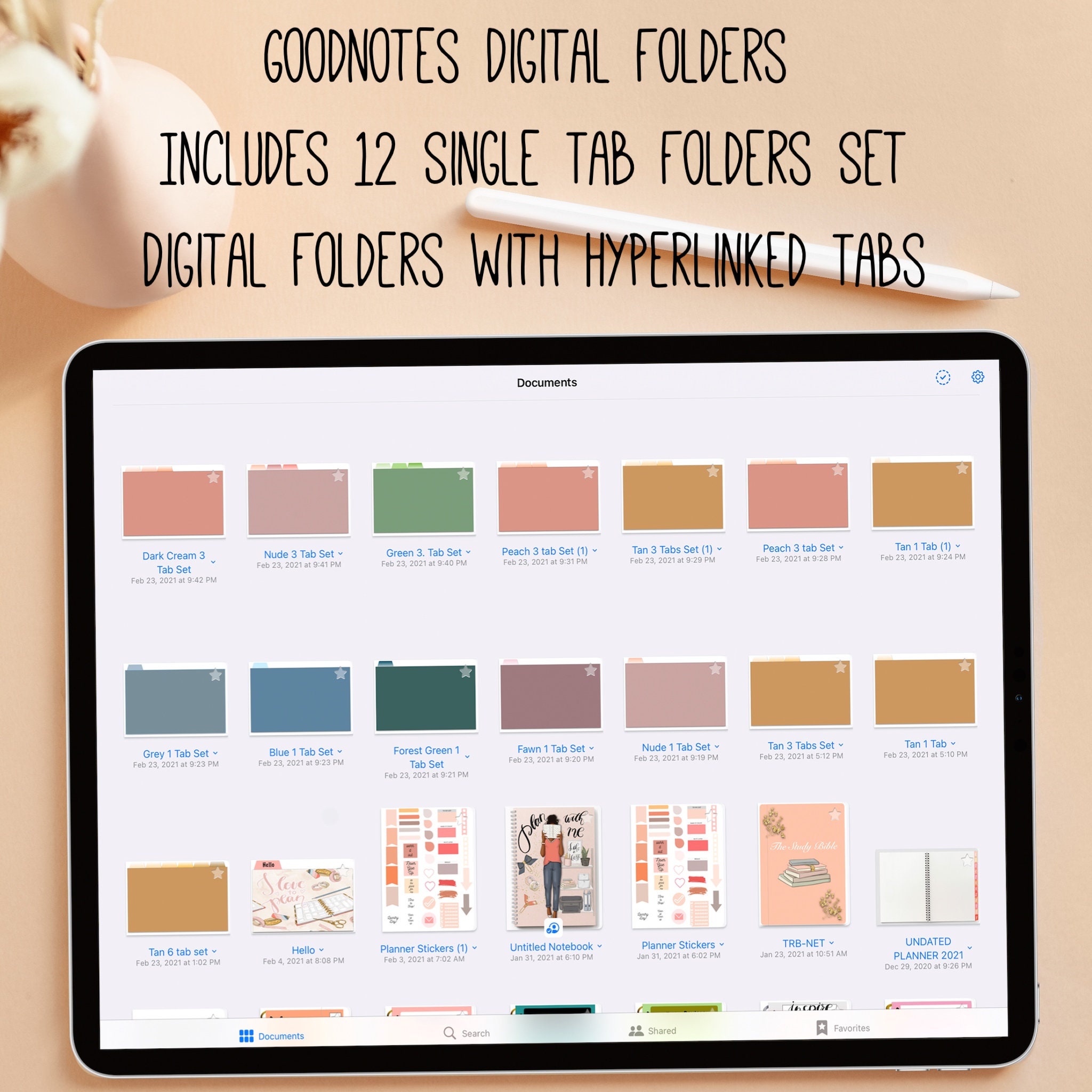 Goodnotes Digital File Folder Single 1 Tab Folders in 12 Colors ...