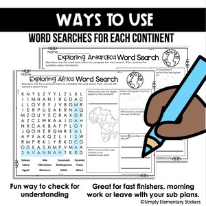 World Map Word Search: Continent Learning Activities (PDF Download) - Etsy
