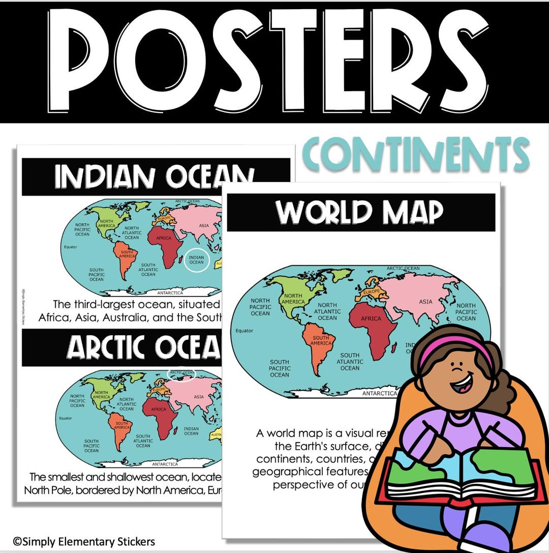 7 Continents World Maps Classroom Posters, Homeschool Printable Social ...