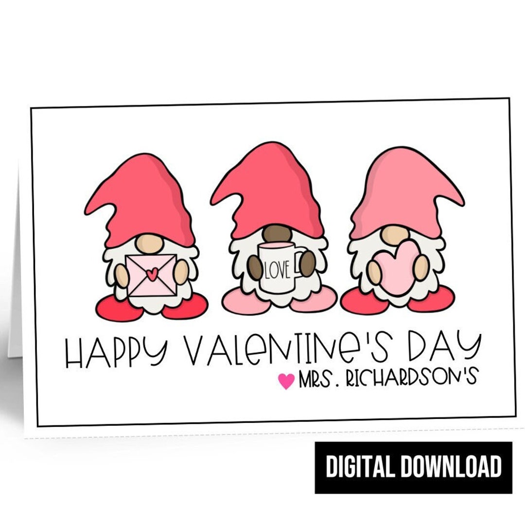Cute Valentine Gnomes Printable Blank Stationary Notecards, Editable ...