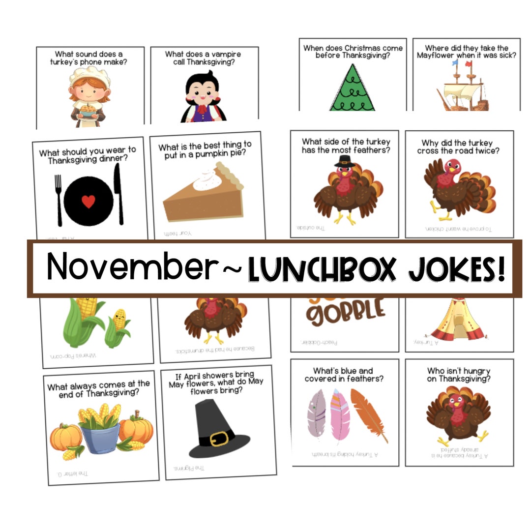 November Editable Lunchbox Notes for Kids, Lunch Box Jokes, Note Cards ...