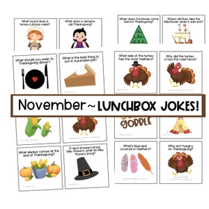 November Editable Lunchbox Notes for Kids, Lunch Box Jokes, Note Cards ...