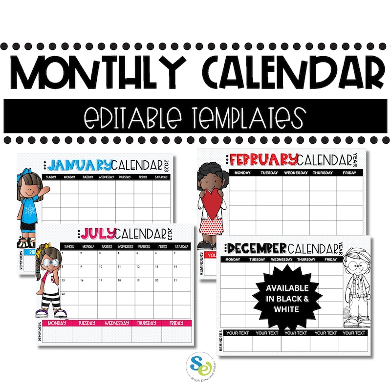 Editable Calendar - Etsy