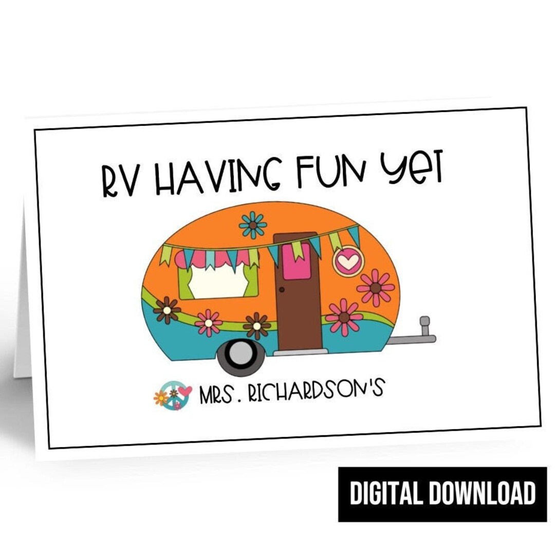 Cute RV Having Fun Yet, Printable Stationary Notecards, Teacher Digital ...