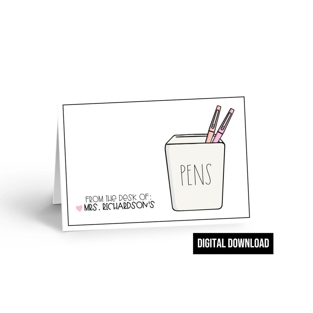 Cute Flair Pen Printable Stationary Notecards, Teacher Digital ...