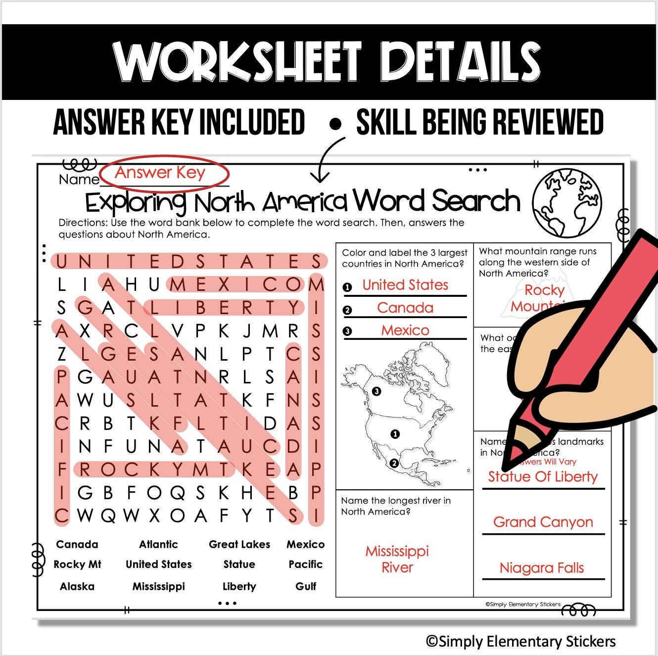 World Map Word Search: Continent Learning Activities (PDF Download) - Etsy