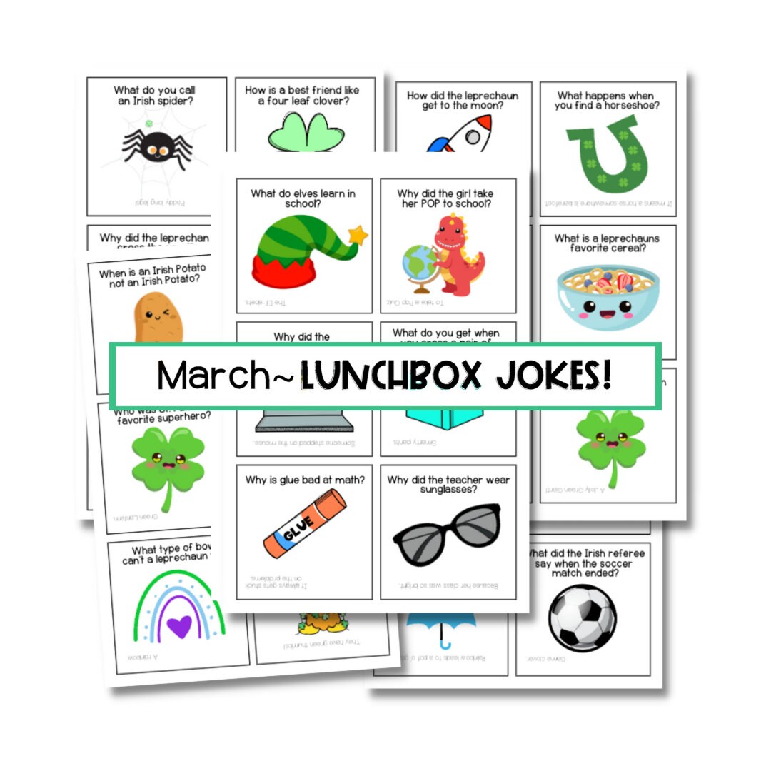 March Editable Lunchbox Notes, Lunch Box Jokes for Kids, Note Card ...