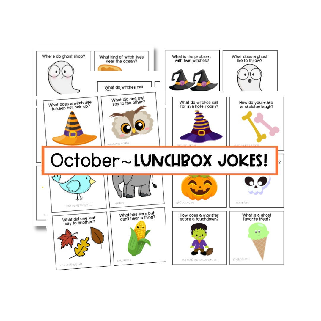 October Lunch Box Jokes for Kids, Editable Lunchbox Notes, Note Card ...