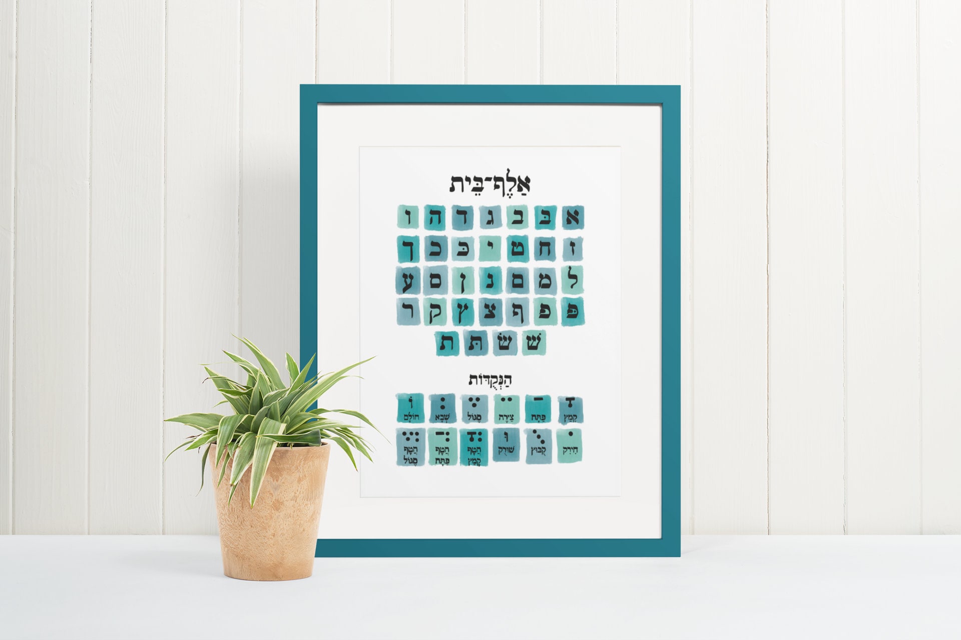 Aleph Beis Chart, Blue Tones, Hebrew Letter Poster, Nekudos, Hebrew ...