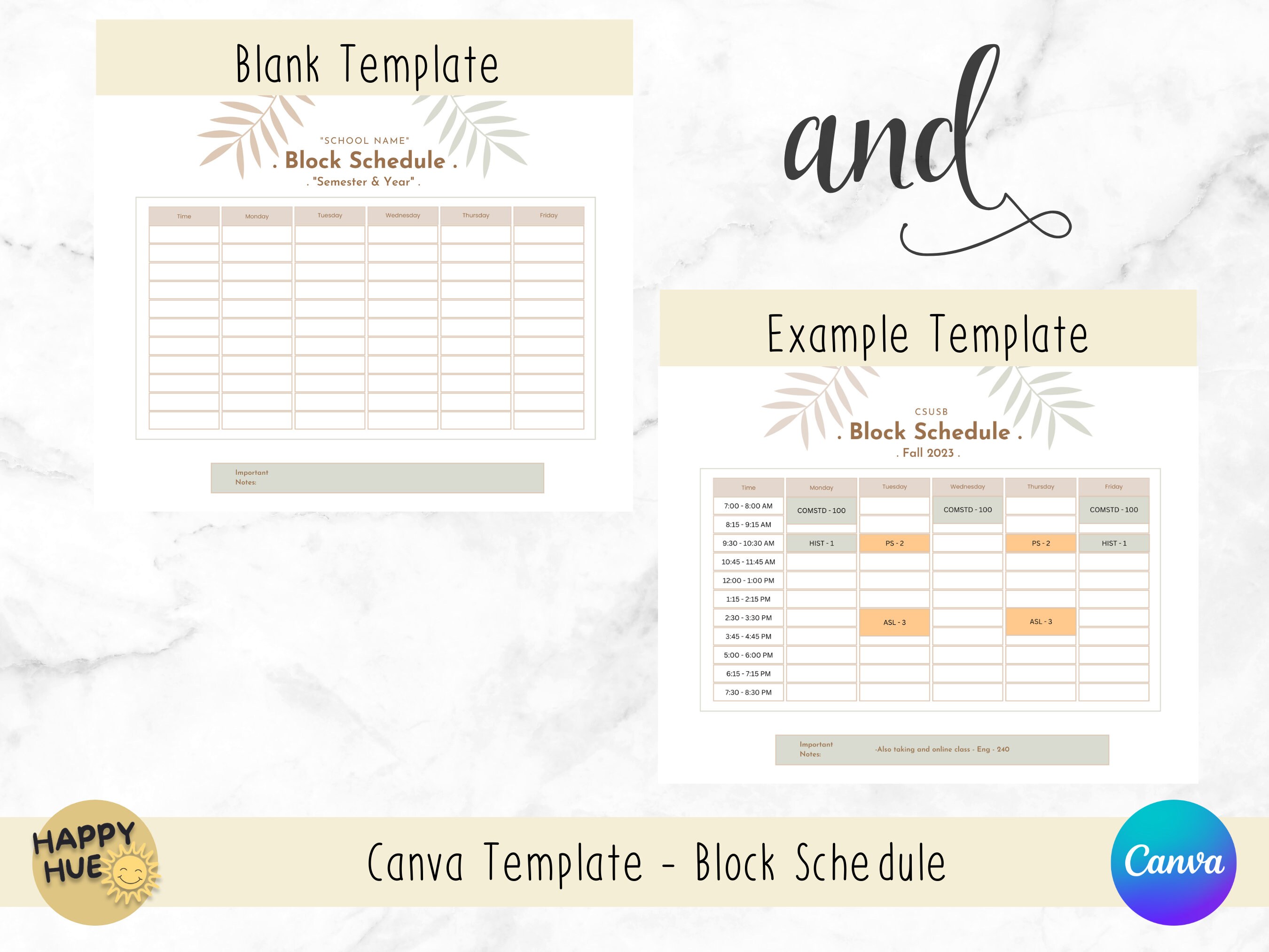 Aesthetic Boho Block Schedule, Class Planner Canva Template, Day ...