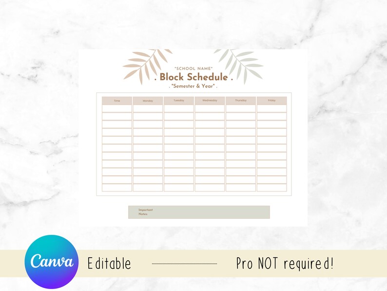 Aesthetic Boho Block Schedule, Class Planner Canva Template, Day ...