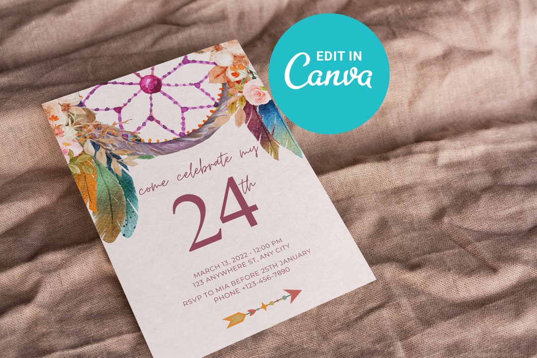 Boho Birthday Invited Canva Editable Template INSTANT - Etsy