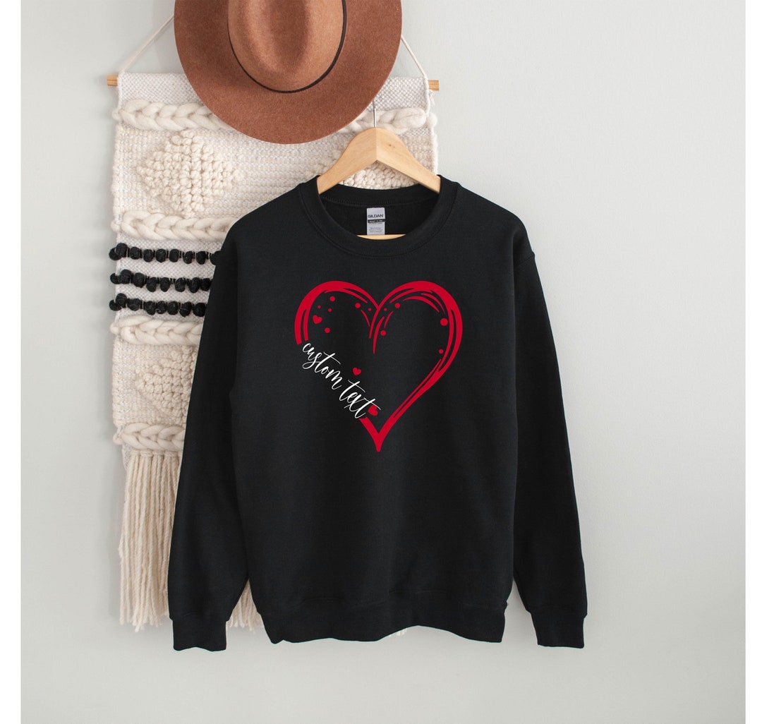 Custom Text Heart Line Sweatshirt, Customized Heart Sweat, Your Name ...