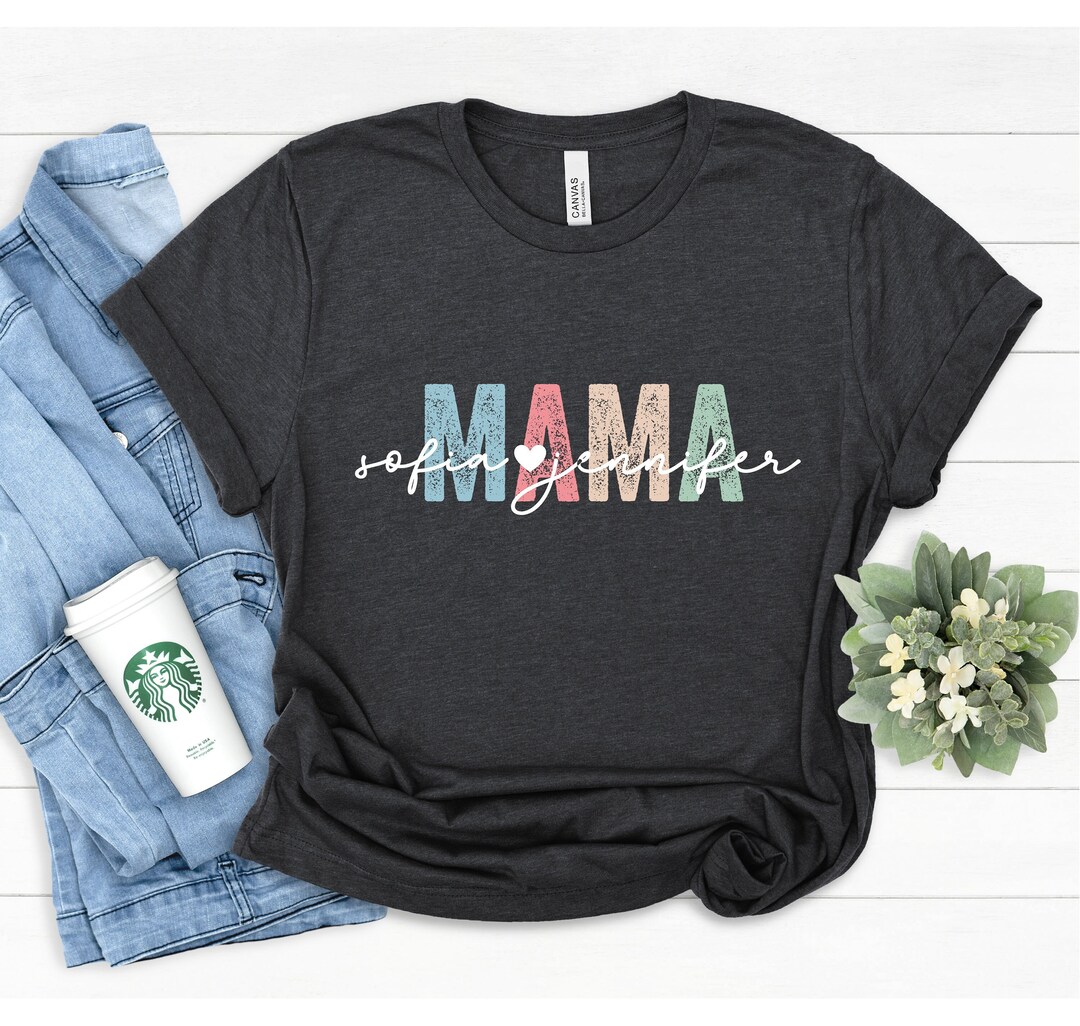 Custom Mama Shirt, Mom Shirt With Kids Names, Personalized Mama T-shirt ...