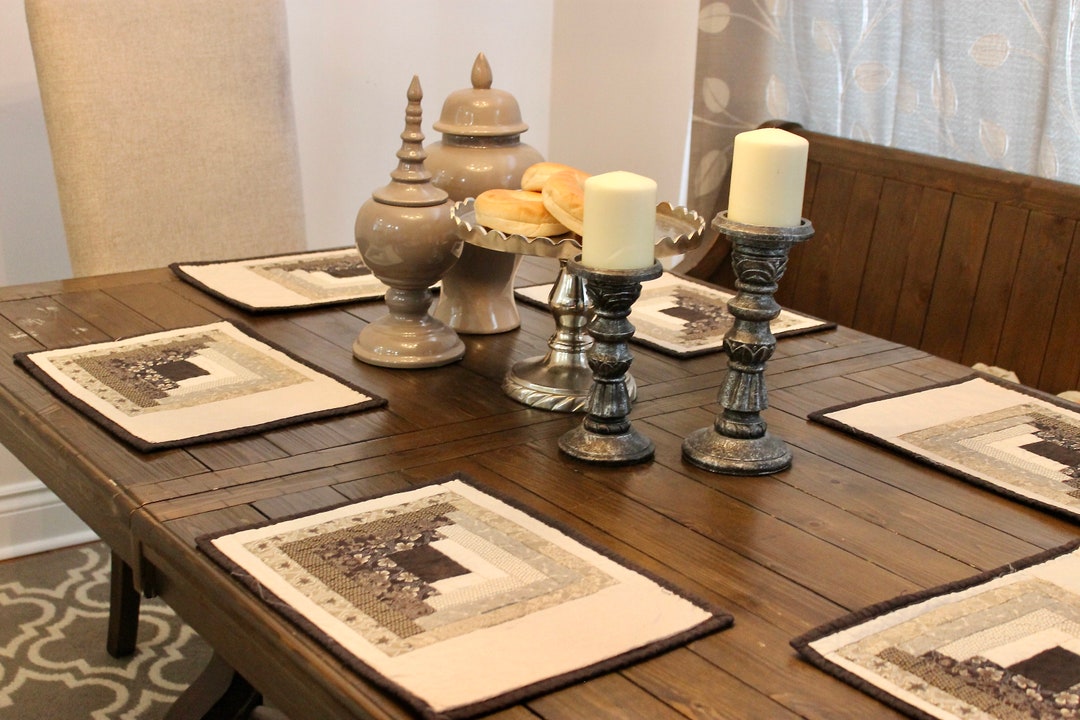 Neutral Placemats Set of 4, Table, Decor, Dining, Log Cabin, Kitchen ...