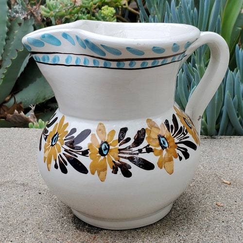 Vintage Ceramic Pitcher With Sunflower and Wheat Design - Etsy