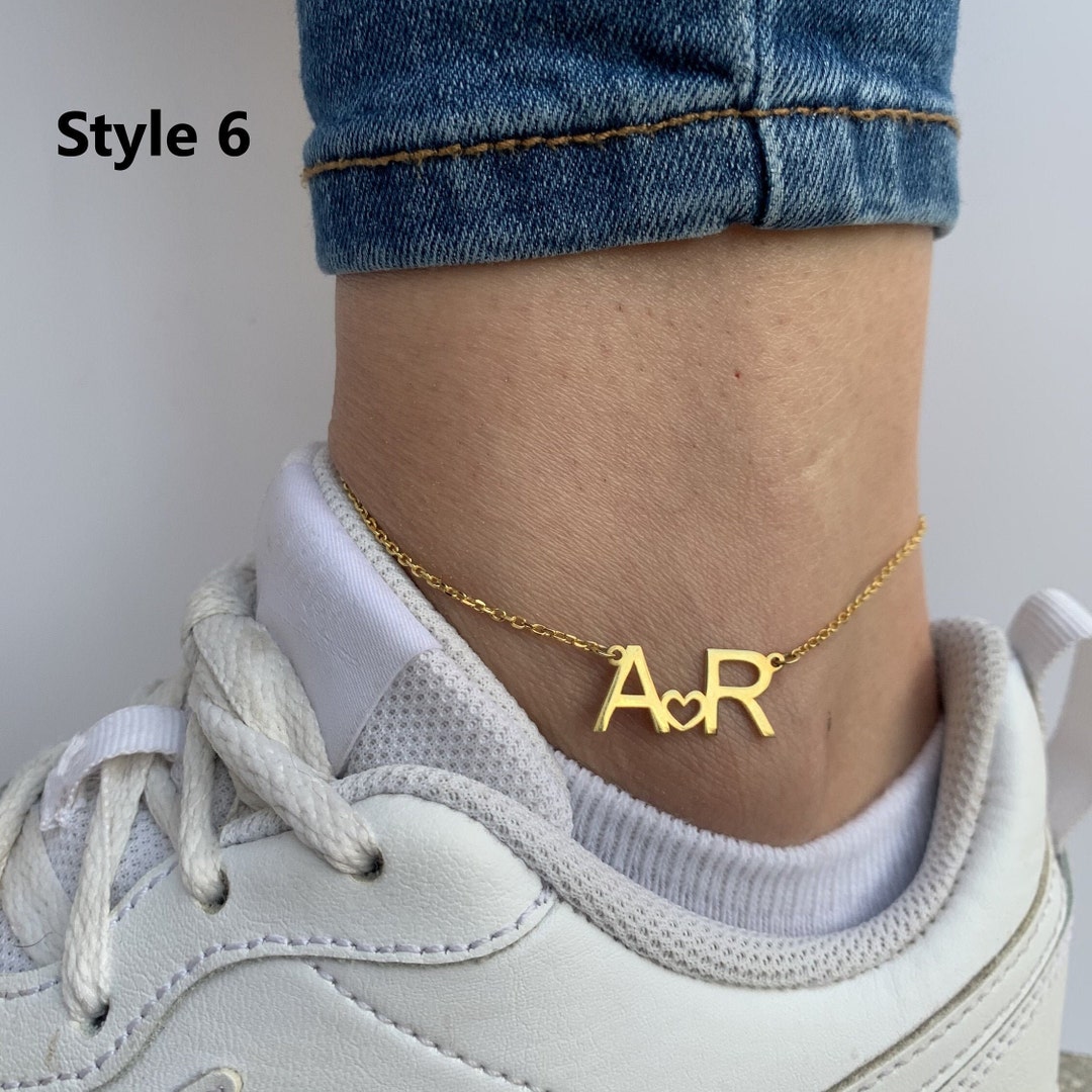 Personalized Initial Anklet, Letter Anklet, Two Initials With Heart ...