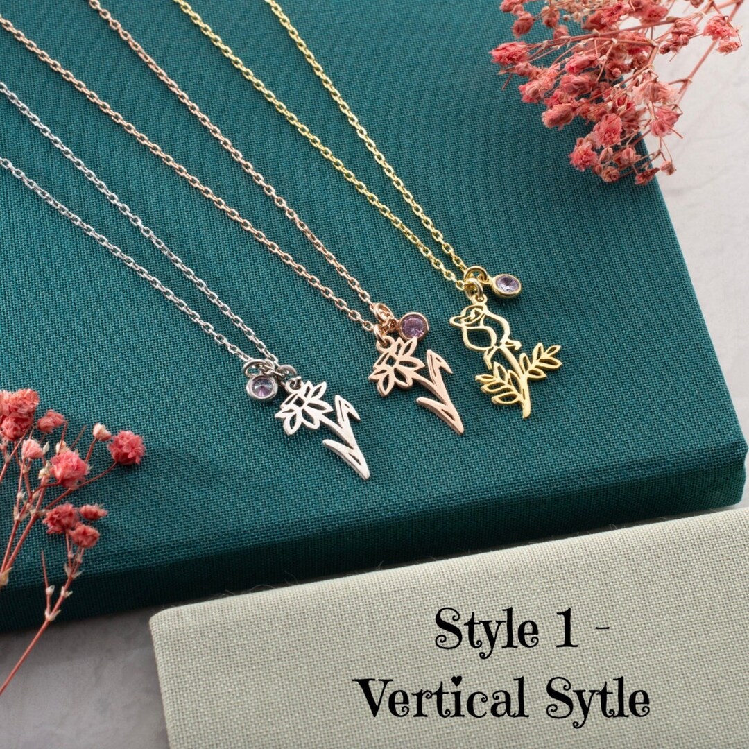 Sterling Silver Birth Flower Necklace Birthstone Flower - Etsy