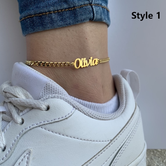 Cuban Link Anklet With Name Name Anklet With Curb Chain Cuban Curb Chain Ankle Bracelet Name Anklet for Woman Personalized Gift for Her Etsy