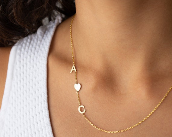 Sideways Initial Necklace Minimalist Necklace Personalized Gifts Letter Necklace Bridesmaids Gift Christmas Gift for Her Mom Wife Etsy