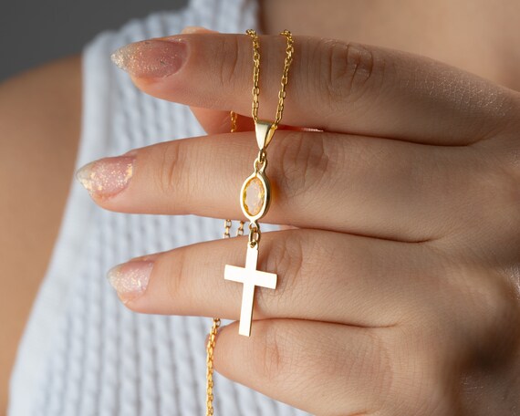 Cross Necklace With Birthstone Personalized Cross Necklace Birthstone Jewelry Memorial Birthstone Necklace Sympathy Gift Loss of Father Etsy