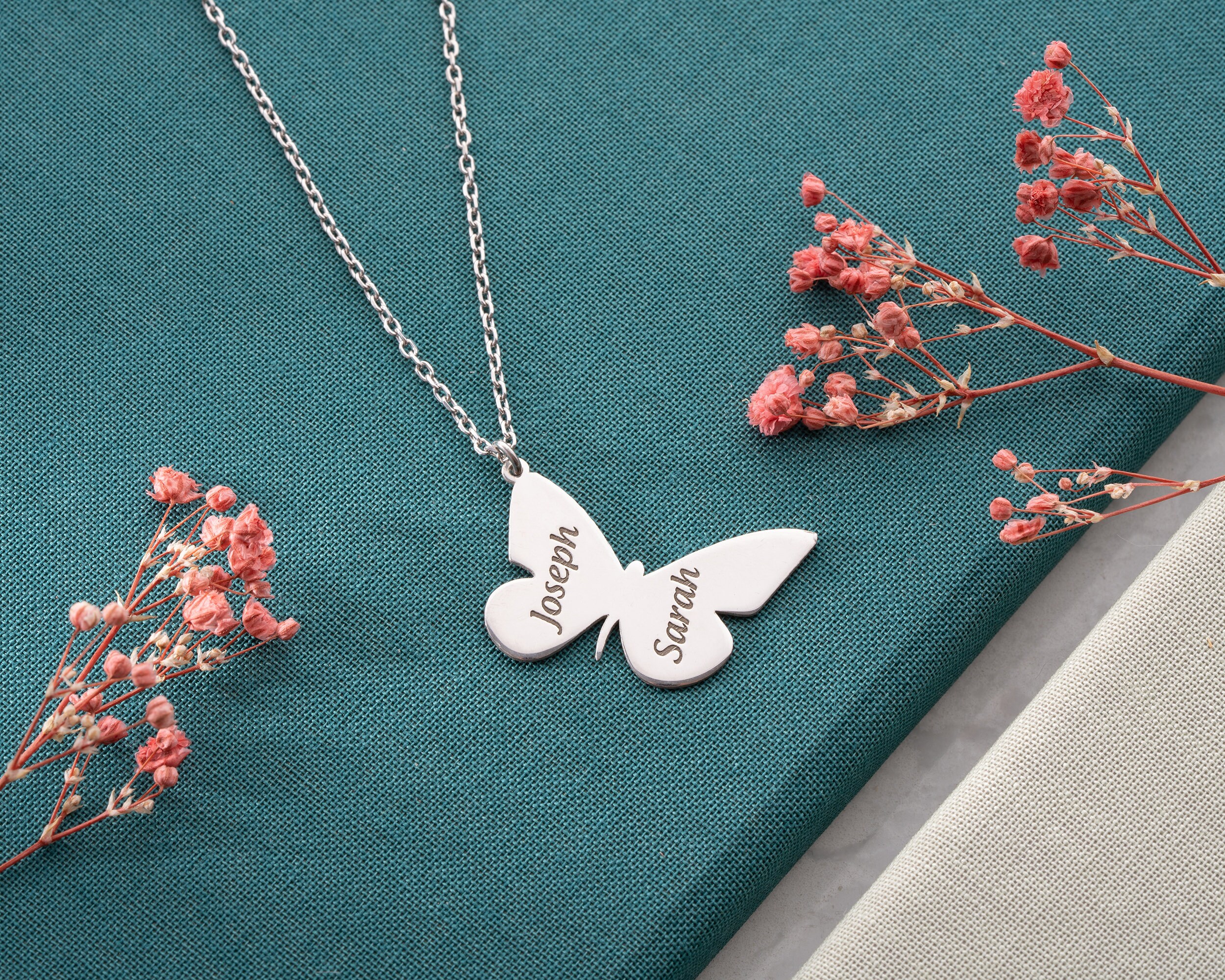 Personalized Sterling Silver Butterfly Necklace, Engraved Name Jewelry ...