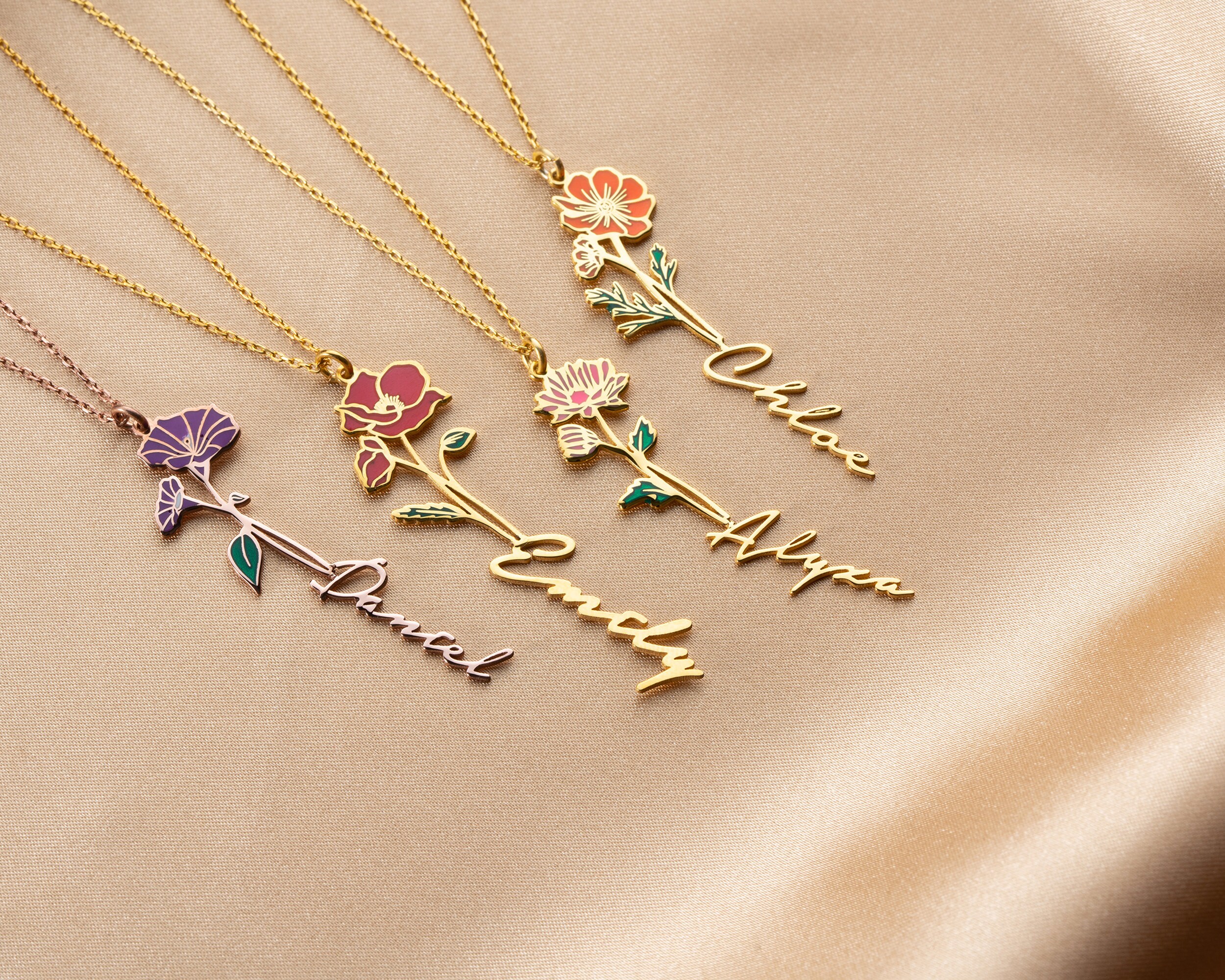 Colored Flower Necklace Birth Flower Necklace Floral Name | Etsy