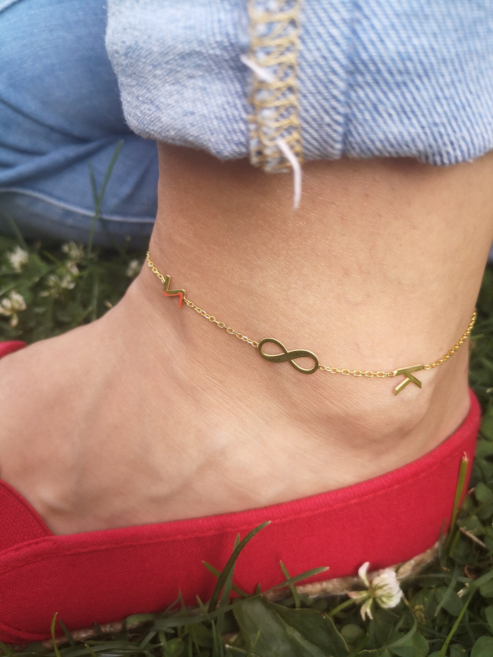 Custom Letter Anklet Initial Anklet Two Initials With Heart - Etsy