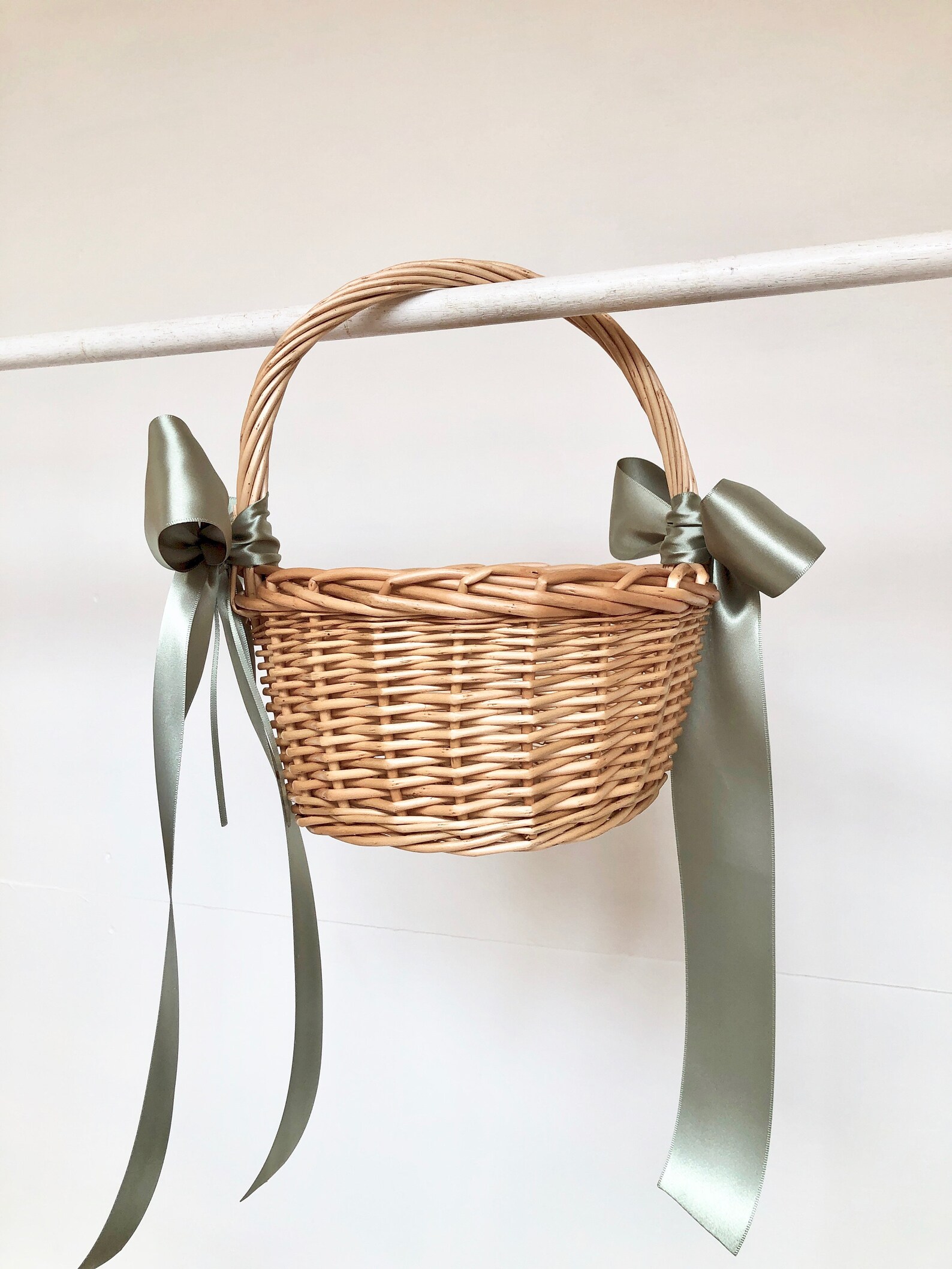 Flower Girl Basket Sage green Buff Willow Basket Childs | Etsy