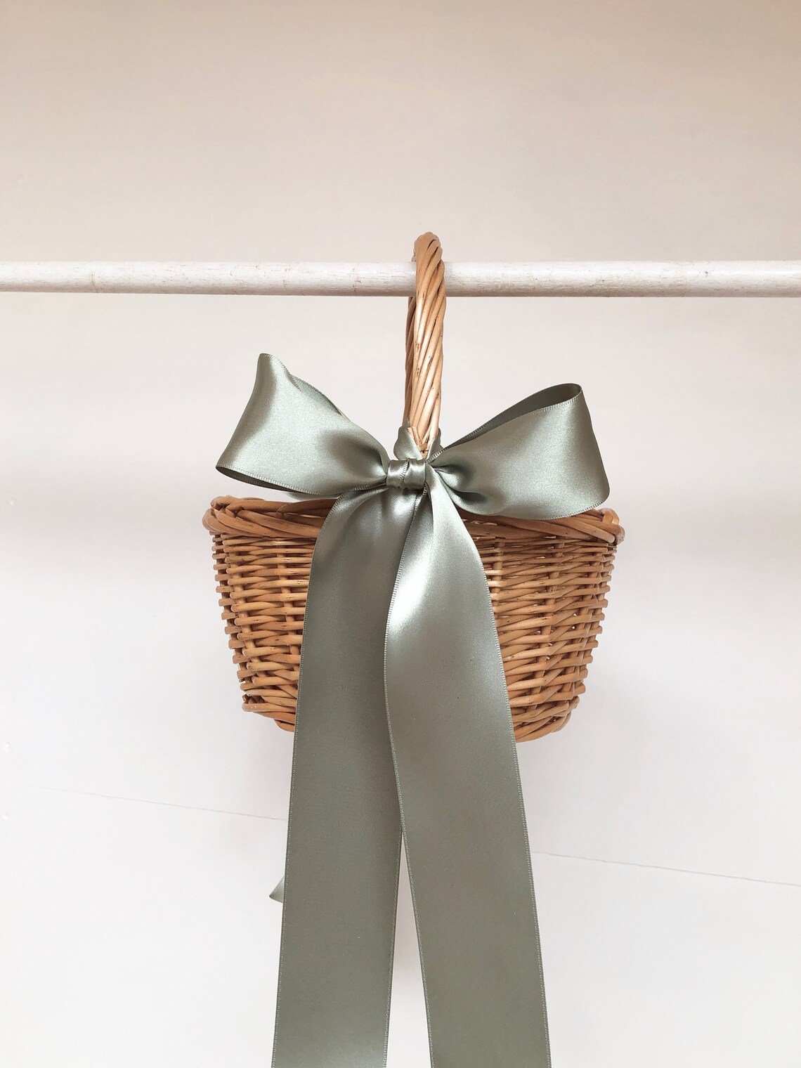 Flower Girl Basket Sage green Buff Willow Basket Childs | Etsy