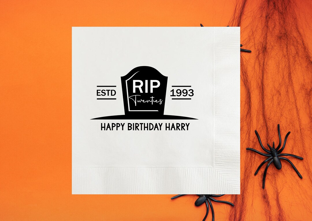 RIP Twenties Personalized Birthday Napkins, Custom Halloween Birthday ...