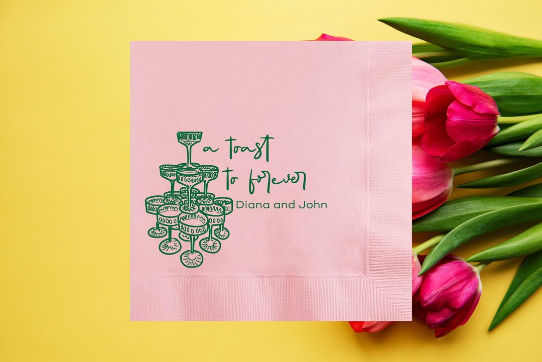 A Toast to Forever Personalized Wedding Napkins, Custom Champagne Glass ...