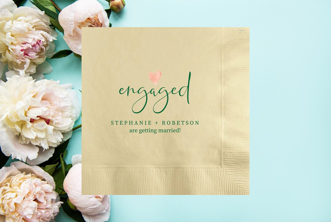 Personalized Engaged Napkins, Custom Wedding Napkins, Engagement We're ...