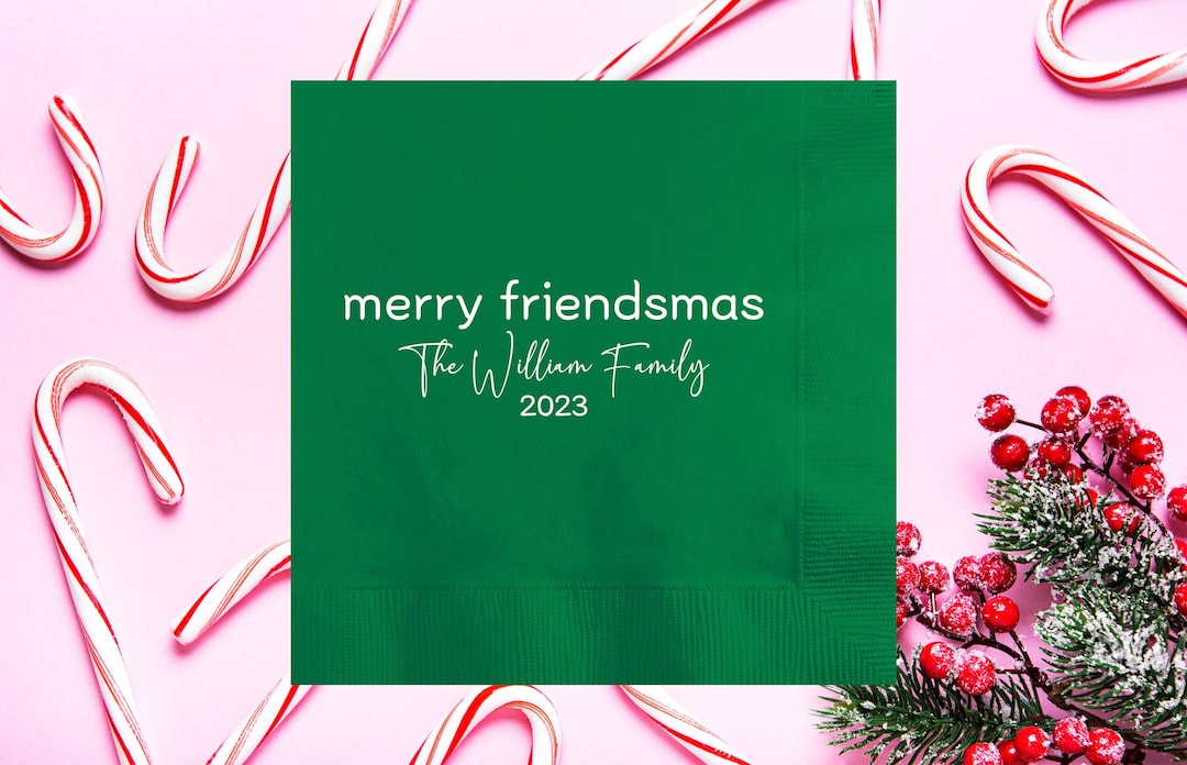 Merry Friendsmas Personalized Cocktail Napkins, Custom Xmas Dinner ...