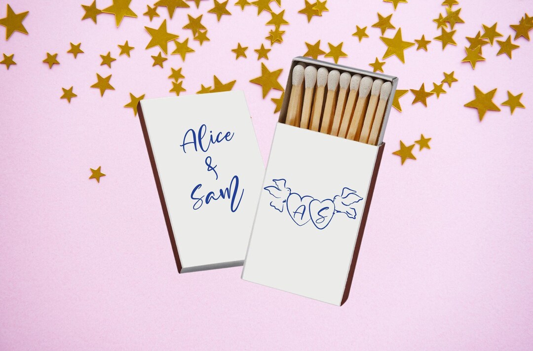 Custom Initials With Pigeon Heart Wedding Two-side Match Boxes ...