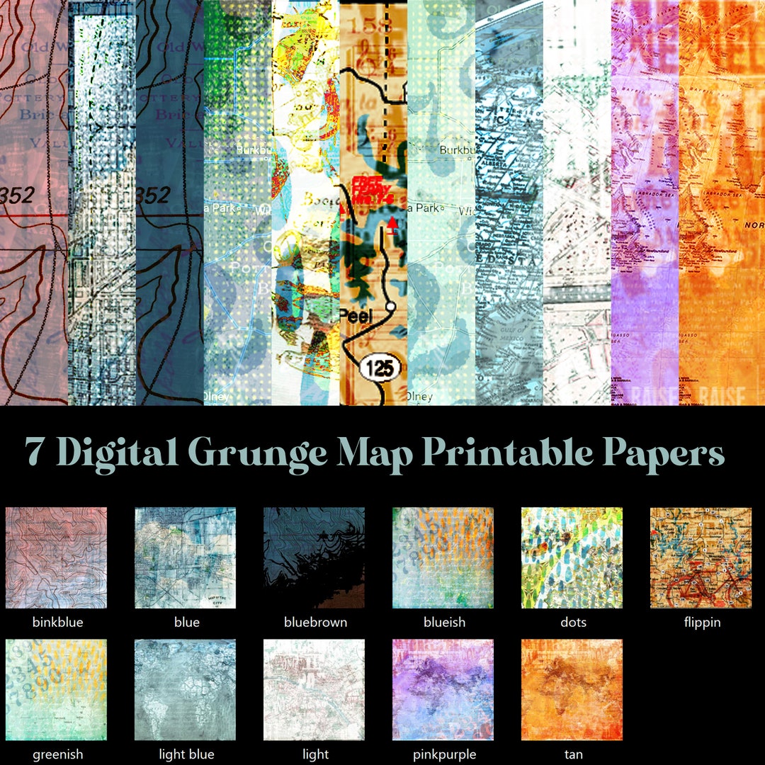 Grunge Map Digital Paper Pack: Collage & Junk Journal (digital Download ...