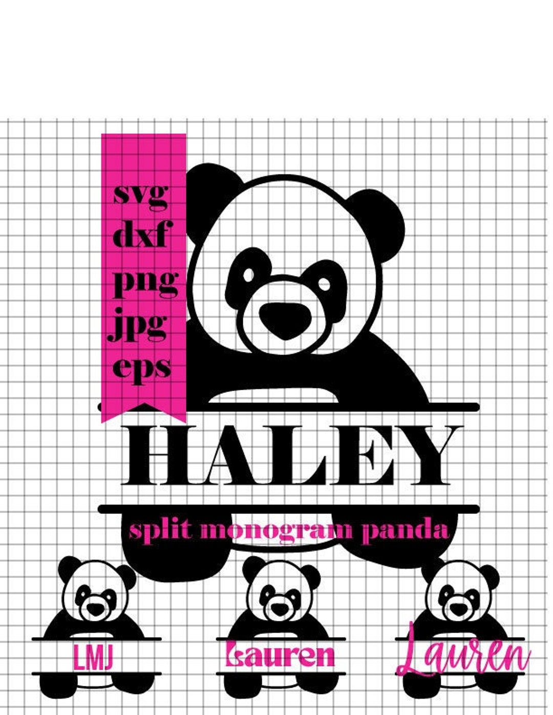 Split Monogram Panda SVG: Cricut, Silhouette, Laser Cut File - Etsy