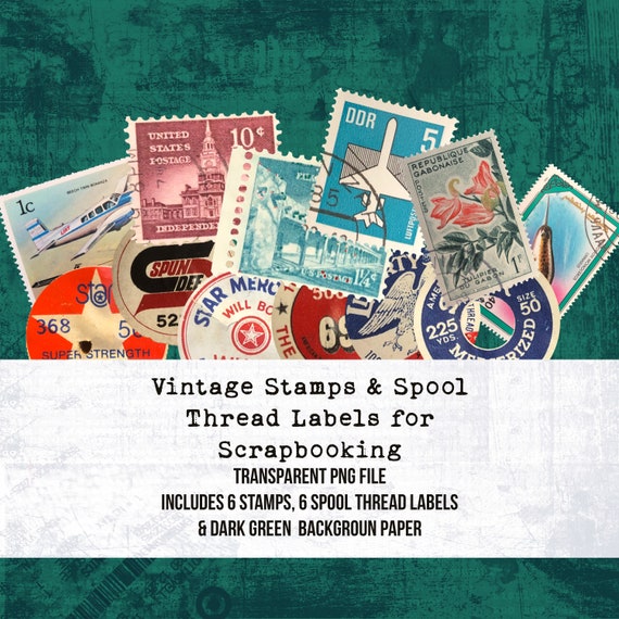 Vintage Stamps and Thread Spool Labels for Junk Journal. | Etsy