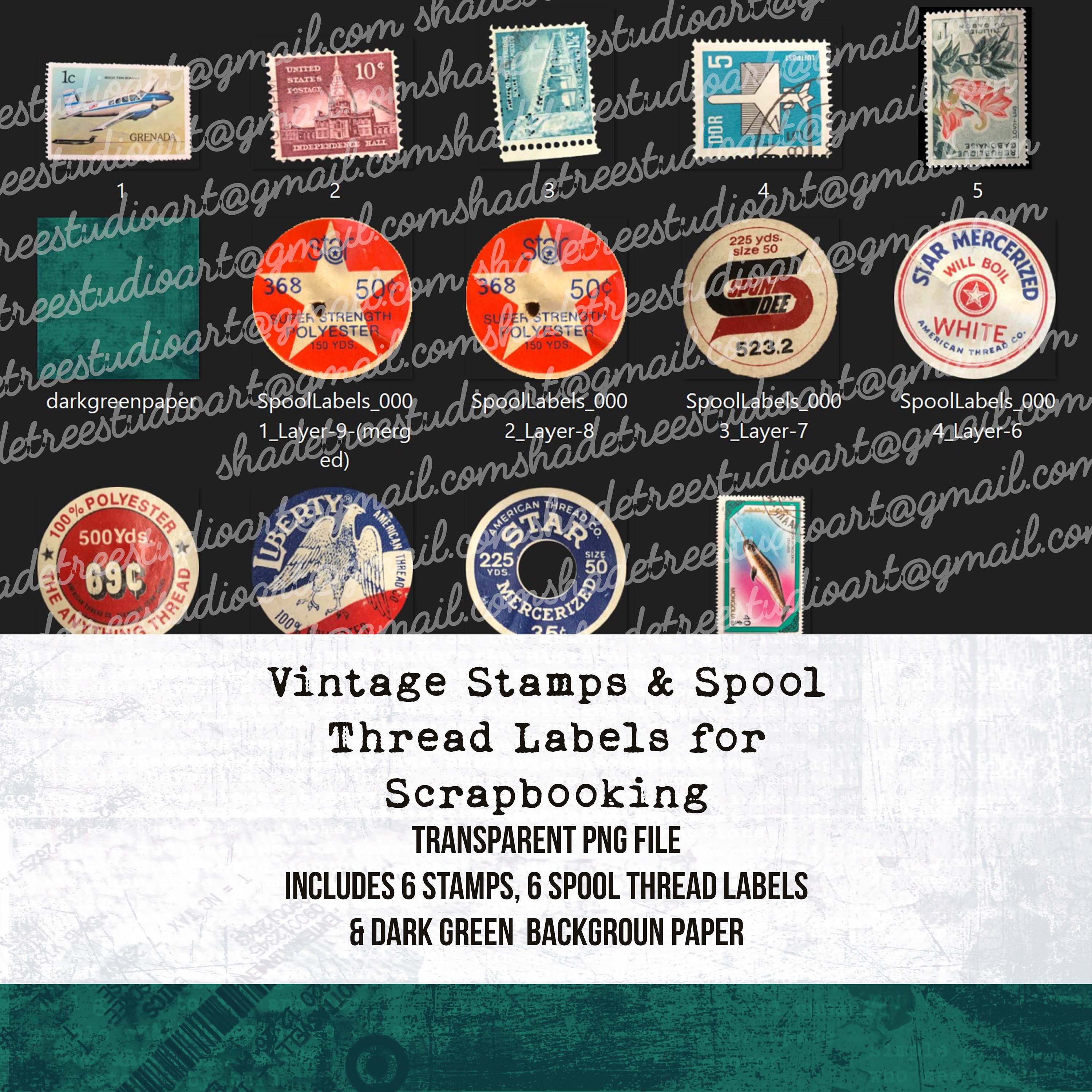 Vintage Stamps and Thread Spool Labels for Junk Journal. | Etsy