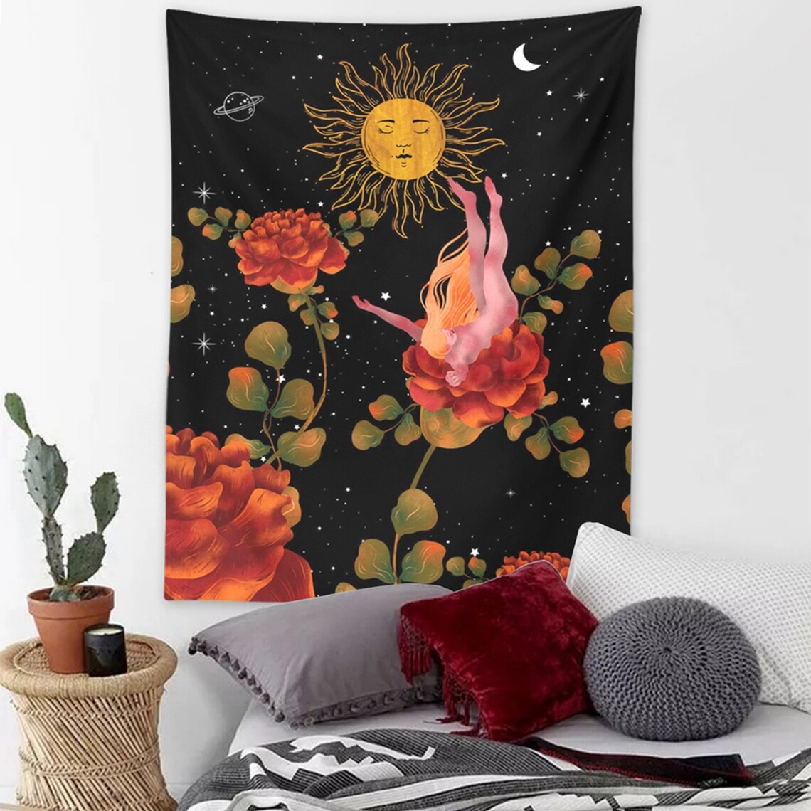 Women Tapestry Moon Wall Tapestry Sexy Women Floral Etsy