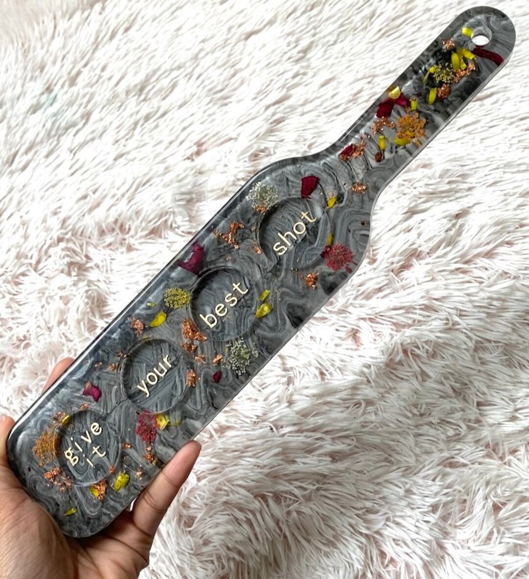 Handmade Resin Shot Glass Holder: Dried Flowers & Gold Leaf Paddle - Etsy