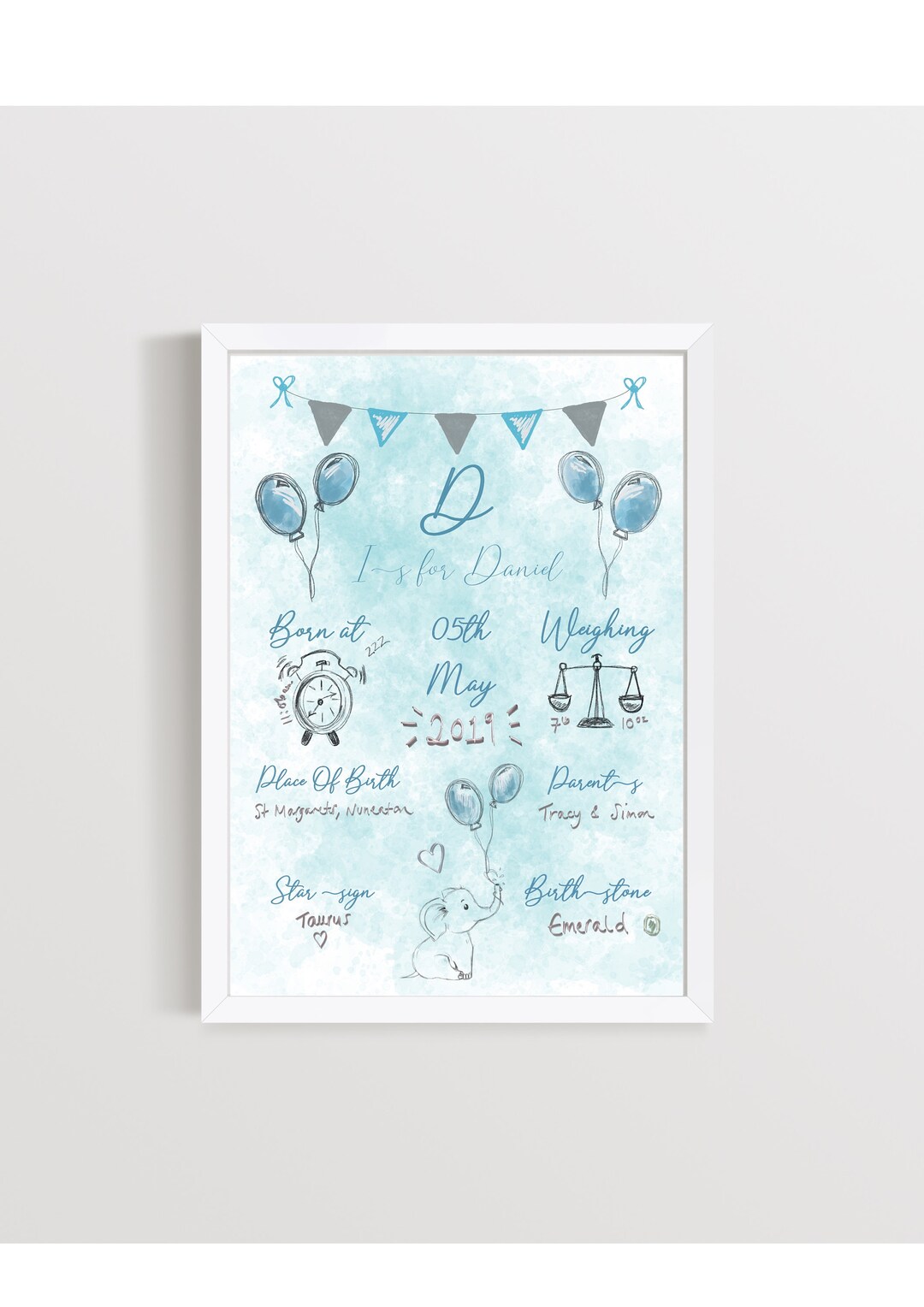 New Baby Boy, New Baby Gift, Personalised, New Baby Print, Christening ...