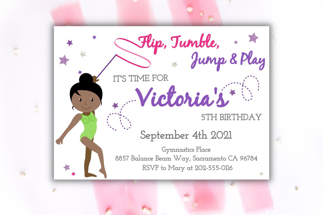 Flip Tumble Jump Gymnastics Birthday Invitation | Editable Girl Gym ...