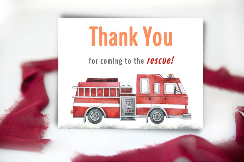 Fire Truck Thank You Card Firefighter Fire Engine Birthday - Etsy