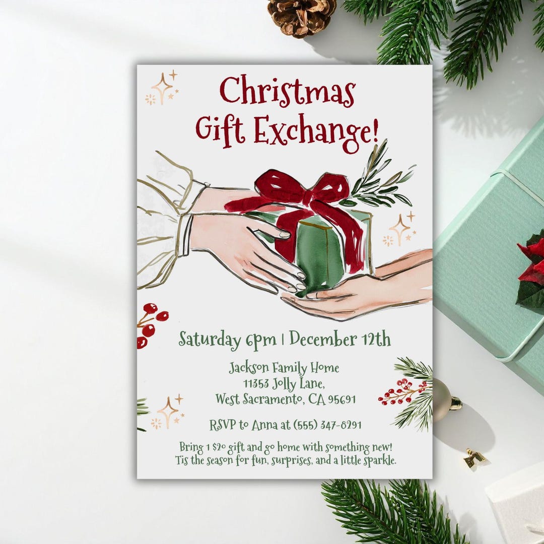 Christmas Gift Exchange Invitation | Holiday Party Invite | Printable ...