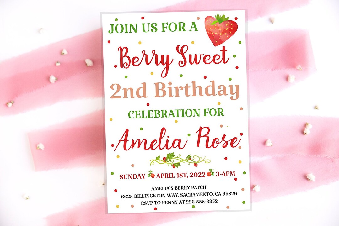 Berry Sweet Birthday Invitation | Strawberry 2nd Birthday Invite ...