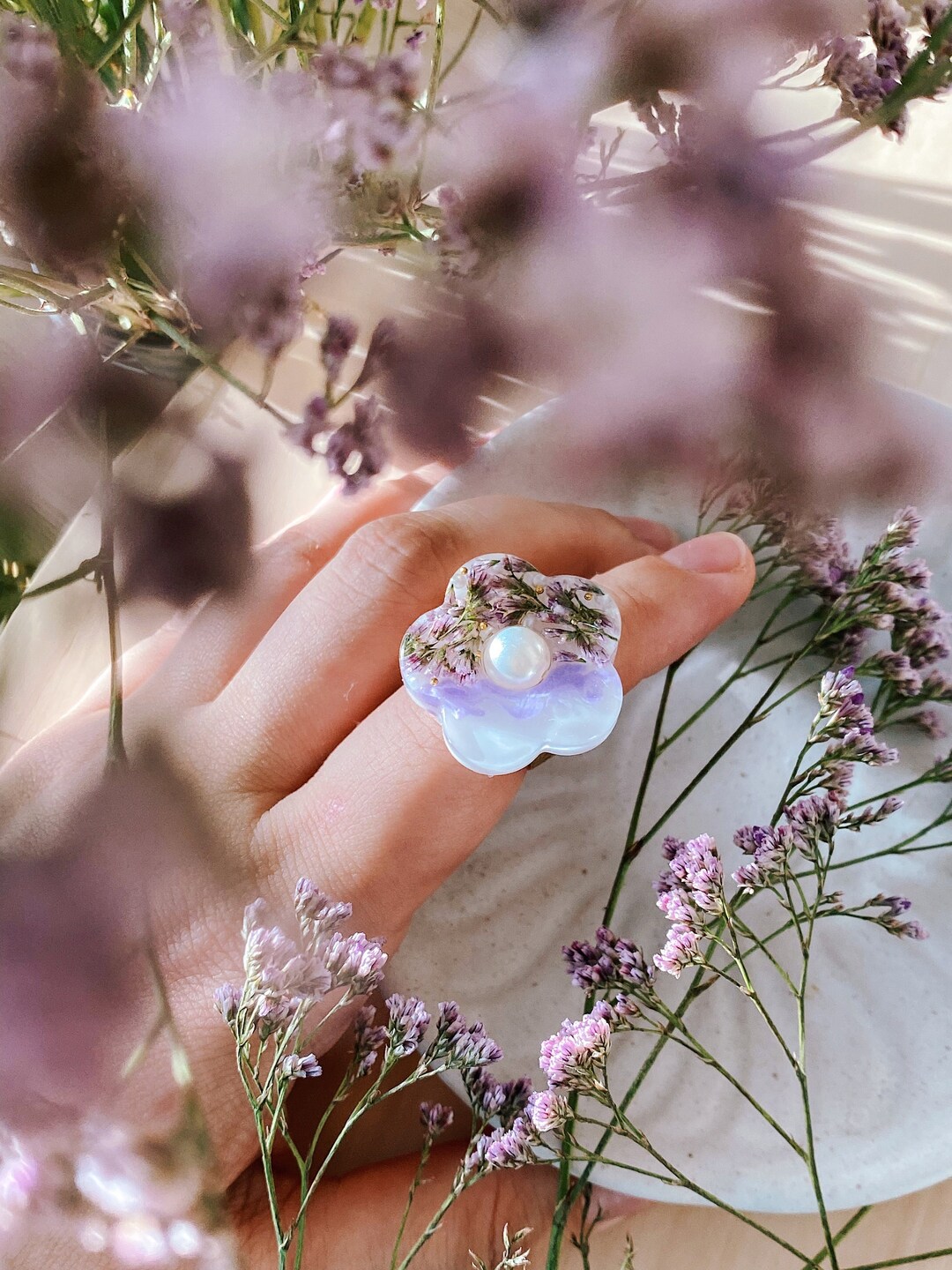 Real Pressed Flower Ring/real Flower Ring/resin Ring/pressed Flower ...